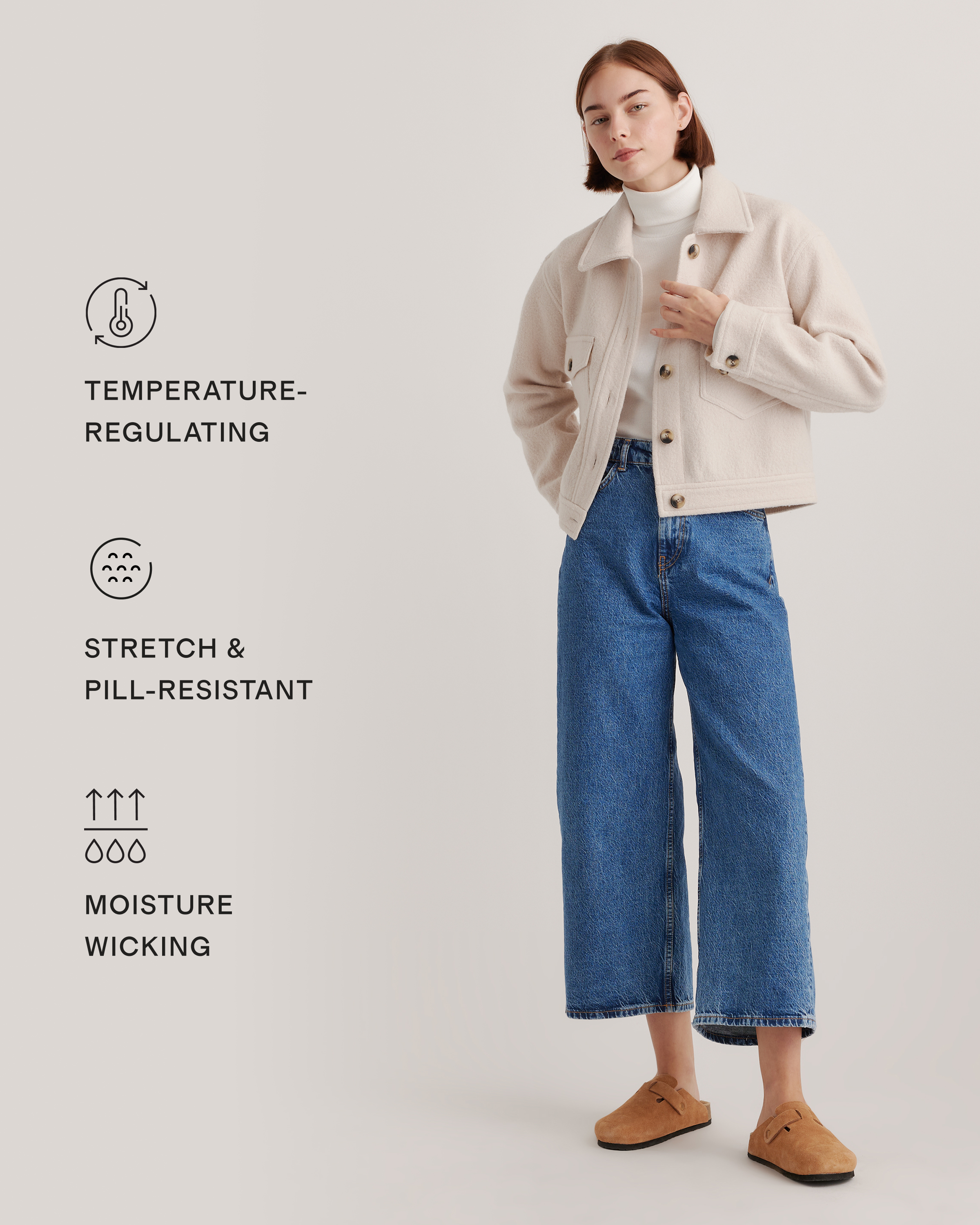 QUINCE Merino Wool Cropped Shirt Jacket